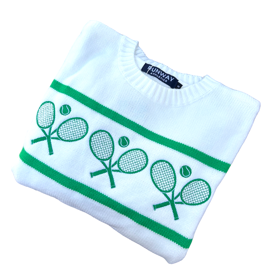 Tennis sweater in Cream/Green from Runway Athletics