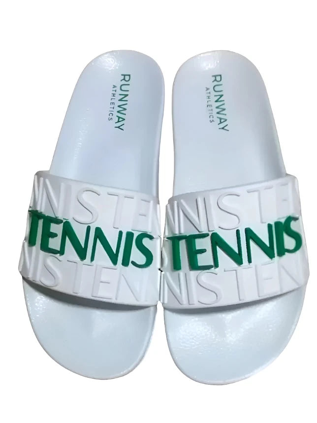 Rubber Slides in White- Runway Athletics